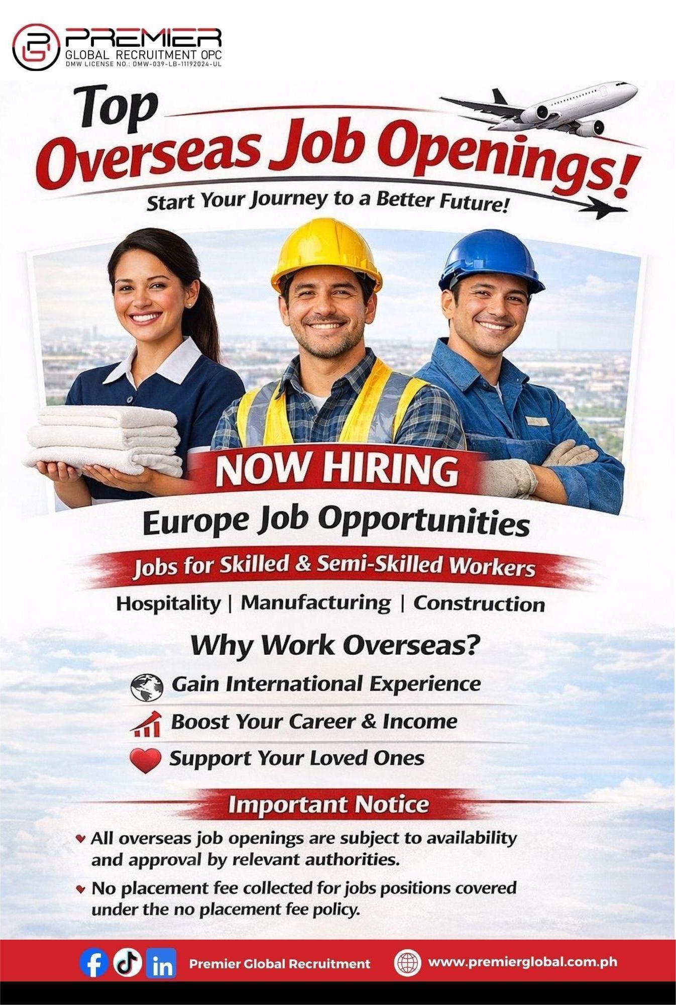 𝗧𝗼𝗽 𝗢𝘃𝗲𝗿𝘀𝗲𝗮𝘀 𝗝𝗼𝗯 𝗢𝗽𝗲𝗻𝗶𝗻𝗴𝘀 - Premier Global Recruitment